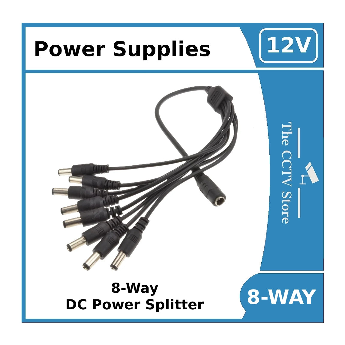 DC Power Splitter 8-Way Adapter – 2.1mm 12V CCTV PSU to 8 Camera Power ...